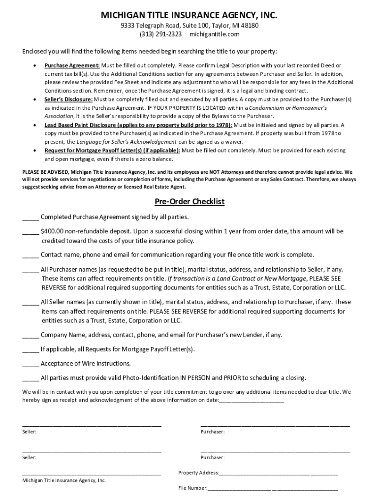 Fillable Online uploads-ssl.webflow.com 5d7676748b433507acf83234MICHIGAN TITLE INSURANCE AGENCY ...