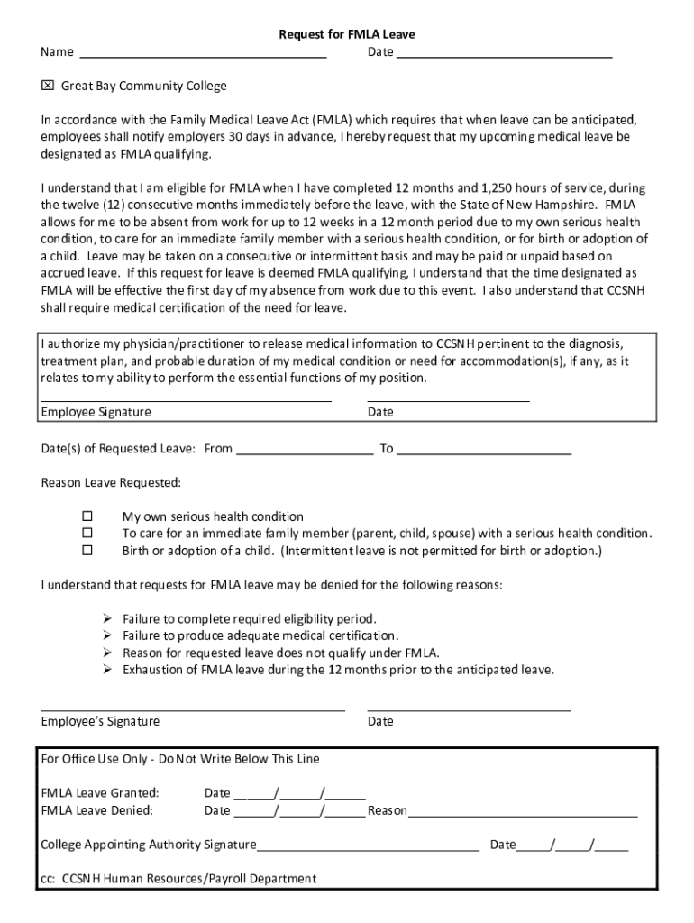 Fillable Online Family Medical Leave Act (FMLA)Business Services ...
