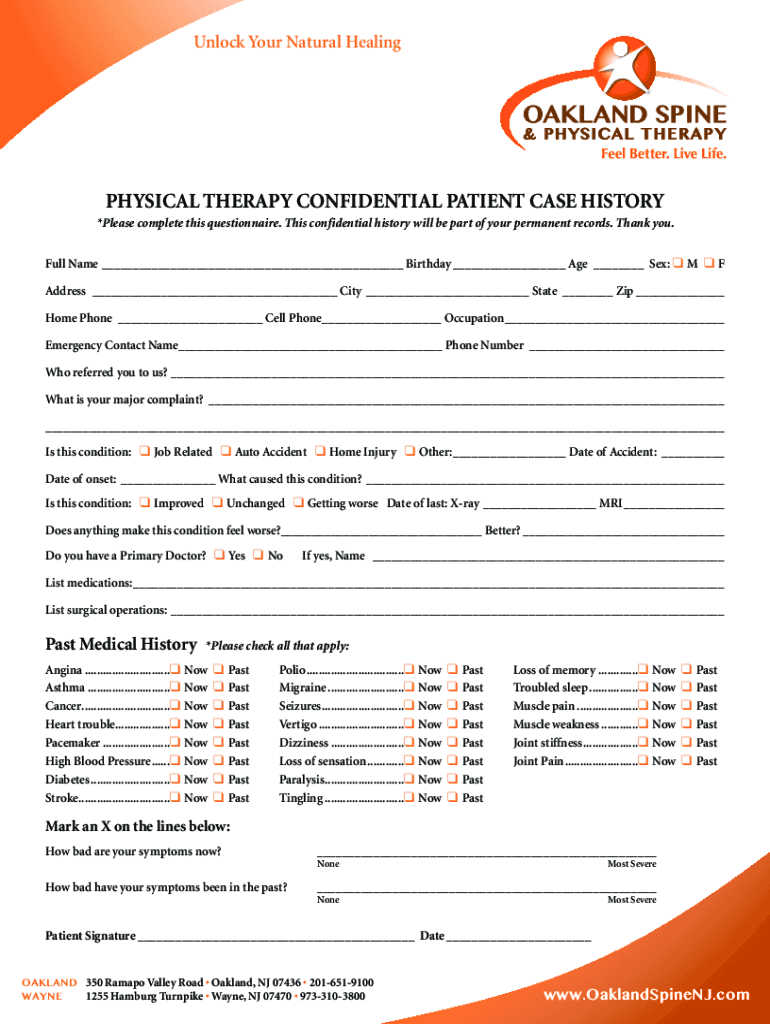 Fillable Online CONFIDENTIAL PATIENT CASE HISTORY - The Center for ...