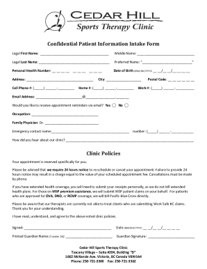 Fillable Online Confidential Patient Information Intake Form Fax Email ...