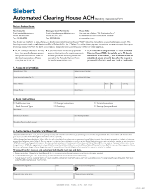 Fillable Online Automated Clearing House ACH Standing Instructions Form ...