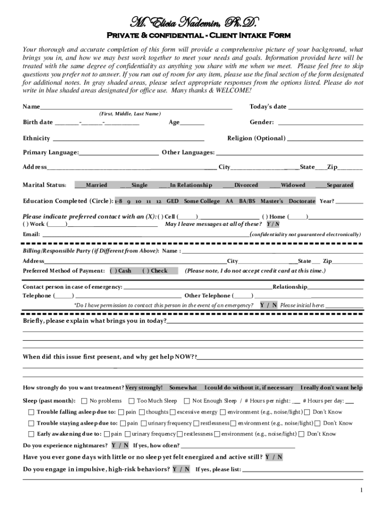 Fillable Online Get the free Private amp confidential - Client Intake ...