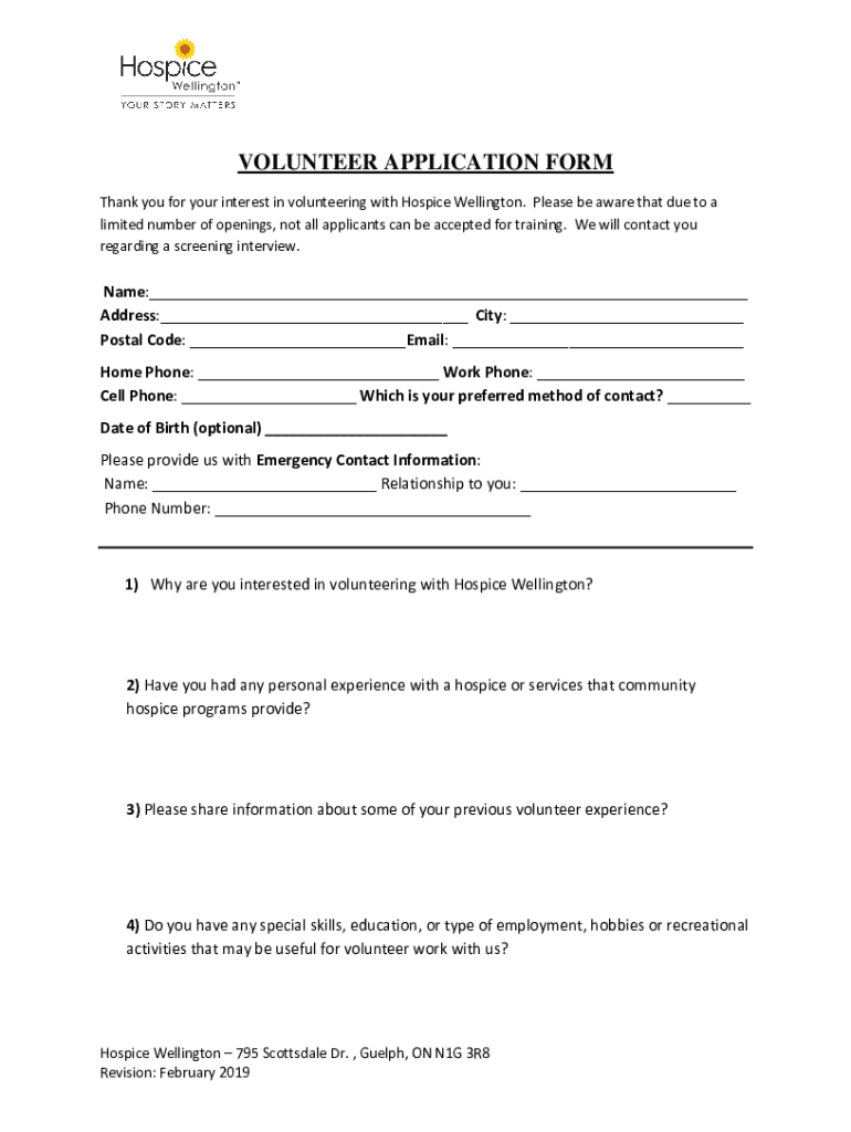 Fillable Online App Ref #1 Hospice House Ref #2 Volunteer Application Form Fax Email Print ...
