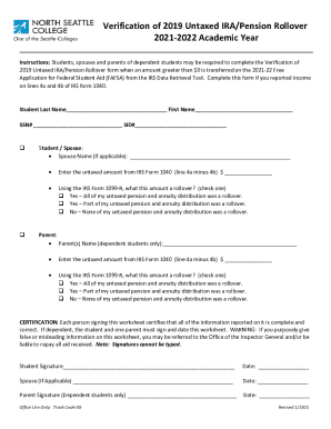 Fillable Online 2021-2022 Student IRA/Pension Rollover Verification ...