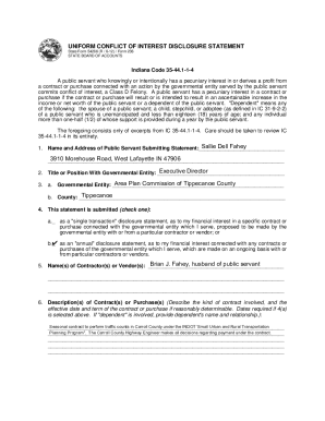 Fillable Online westfield.in.govegovdocumentsUNIFORM CONFLICT OF ...