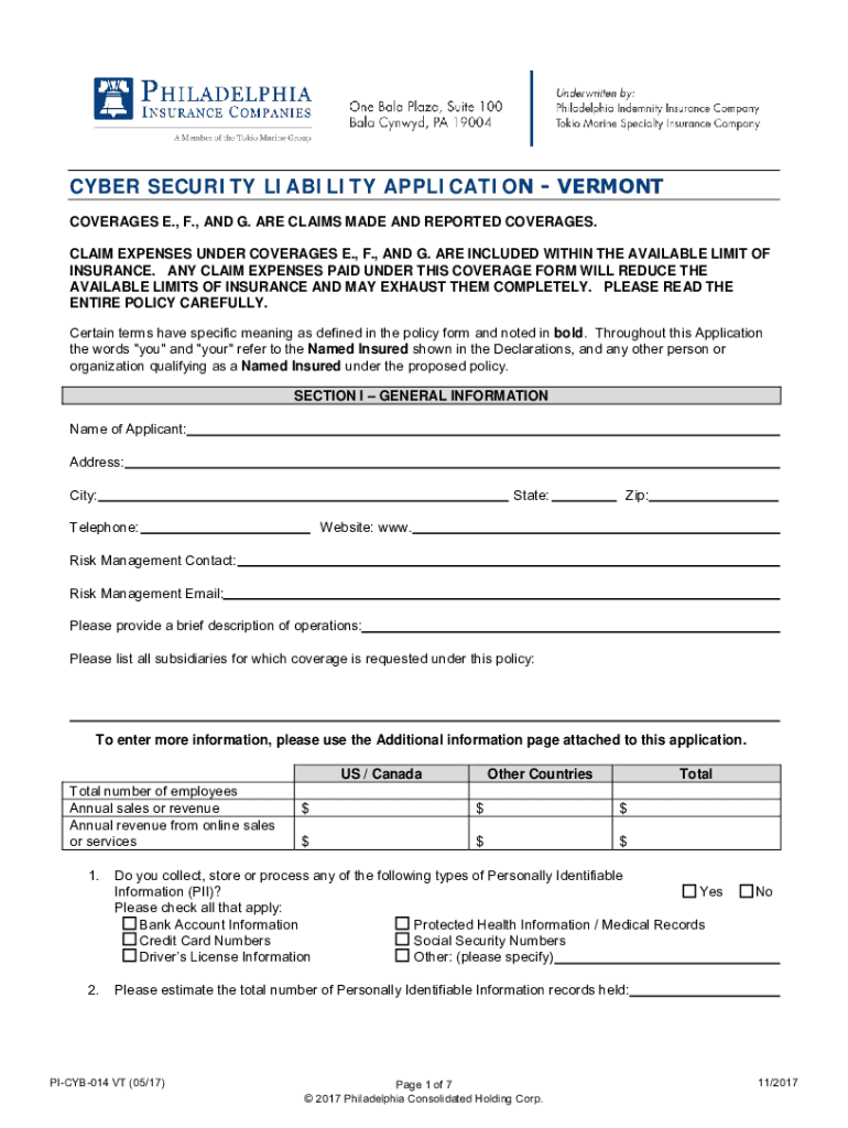 Fillable Online Fillable Online Application - Cyber Security Liability Fax ... Fax Email Print ...