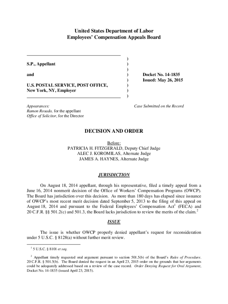 Fillable Online 14-1835: S.P. and U.S. POSTAL SERVICE, POST OFFIC... Fax Email Print - pdfFiller