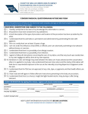 Fillable Online CONSENT/MEDICAL QUESTIONNAIRE/AFTERCARE FORM Fax Email ...