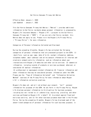 Fillable Online California Consumer Privacy Act Notice Effective Date ...