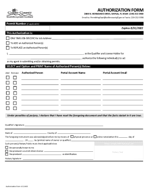Fillable Online www.colliercountyfl.govhomeshowdocumentAuthorization ...