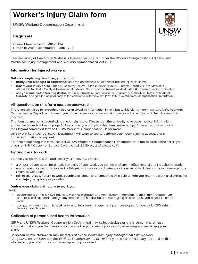 Workers injury claim Doc Template | pdfFiller