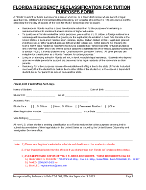 Fillable Online Florida Residency Reclassification for Tuition Purposes ...