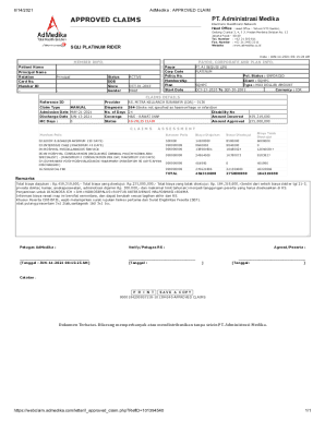 Fillable Online APPROVED CLAIMS PT. Administrasi Medika Electronic ...
