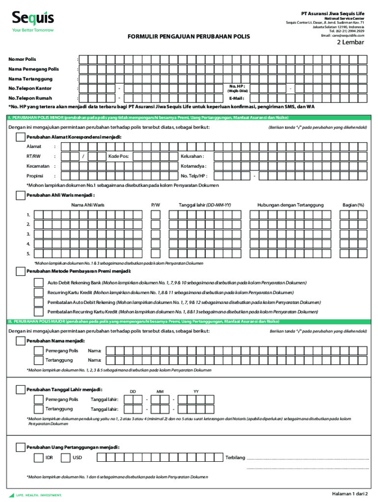 Fillable Online form-pengajuan-perubahan-polis-sql20210723 Fax Email ...