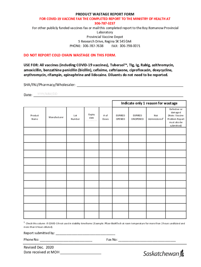 Fillable Online 580-3247 (1-19) VACCINE WASTAGE AND RETURN FORM Fax ...
