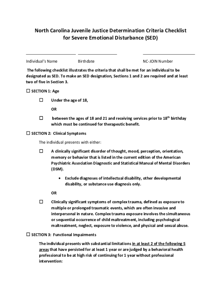 Fillable Online N.C. Juvenile Justice Determination Criteria Checklist ...