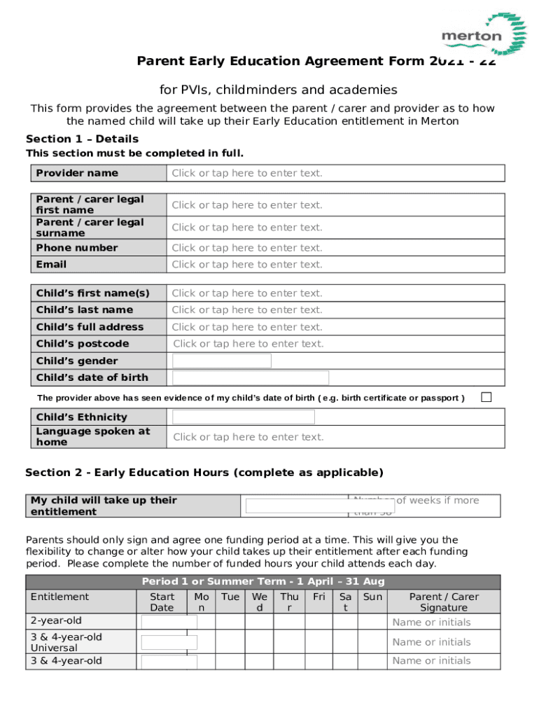 Parent Funding Agreement for PVIs, childminders and ... Doc Template ...