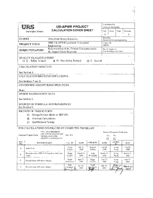 Fillable Online Cakulation No, US-APWR PROJECT CALCULATION COVER SHEET ...
