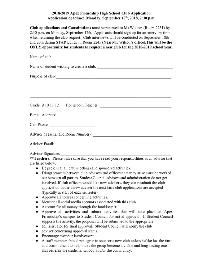 Fillable Online Clubs & Societies - Apex High School Student Council Fax Email Print - pdfFiller