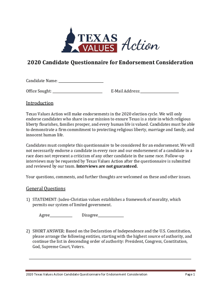 Fillable Online Endorsement Guidelines and Candidate Questionnaire Fax ...