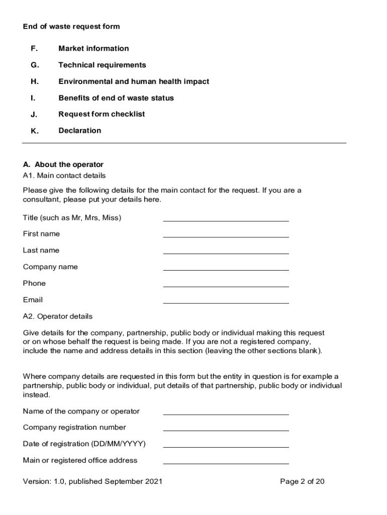 UK End of Waste Request Form - Blank Fillable Template | Fill Out ...