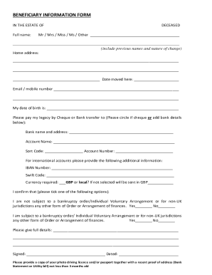 Fillable Online Beneficiary information form Fax Email Print - pdfFiller