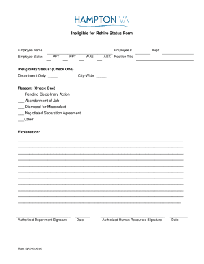 Fillable Online Ineligible for Rehire Status Form Fax Email Print ...