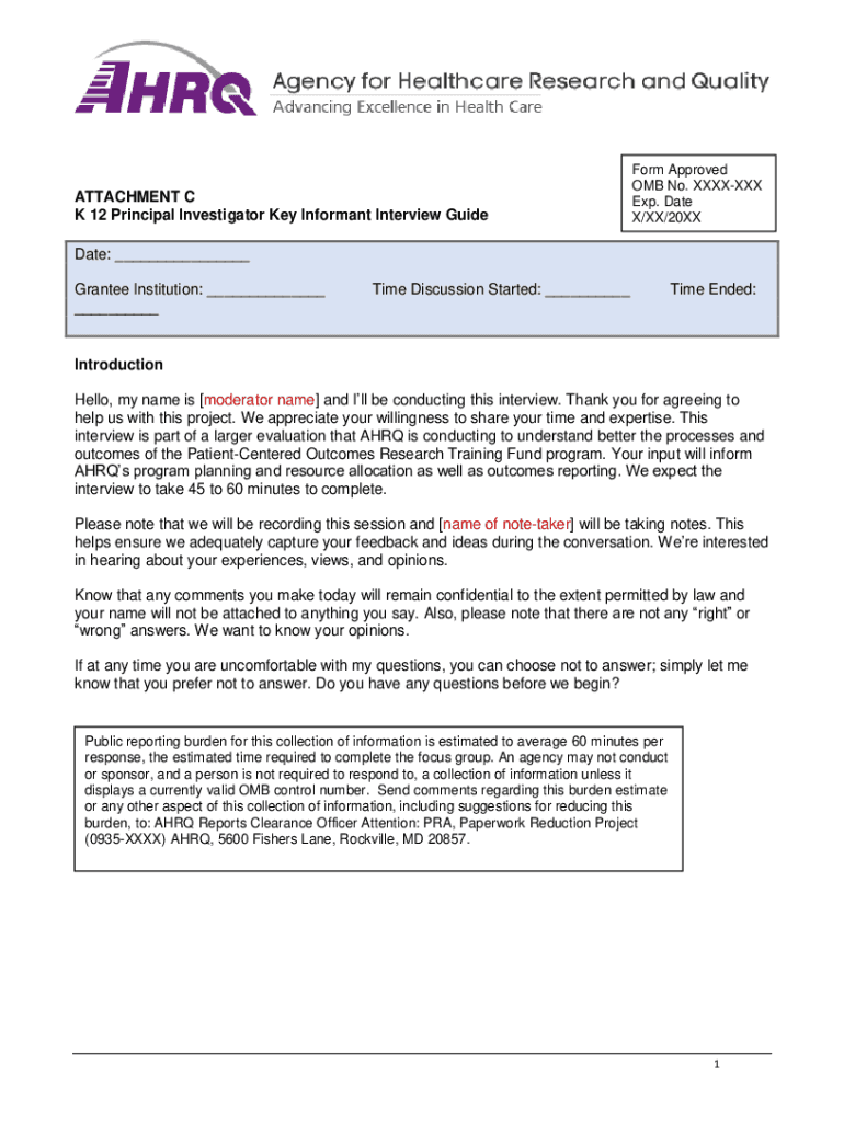 Fillable Online Form Approved OMB No. XXXX-XXX ATTACHMENT C Exp. Date K ...