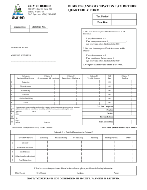 Fillable Online BUSINESS AND OCCUPATION TAX RETURN QUARTERLY FORM Fax ...