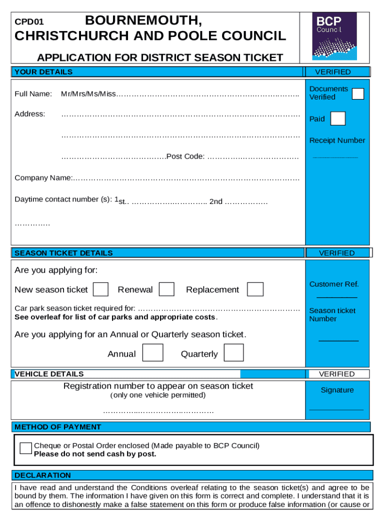 District Car Park application BCP Doc Template | pdfFiller