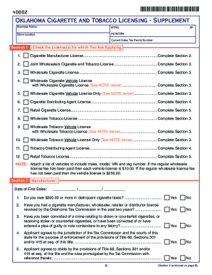 Fillable Online Oklahoma Cigarette and Tobacco Licensing - Supplement ...
