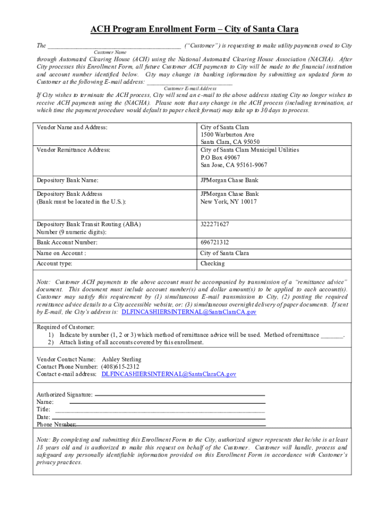 Fillable Online AUTHORIZATION FOR ACH DEPOSIT OF VENDOR PAYMENT ...