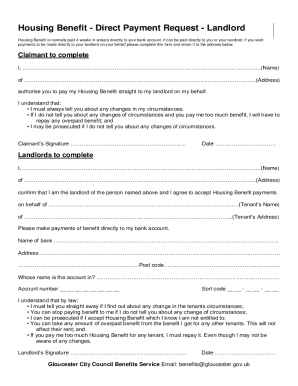 Fillable Online Pay Housing Benefit to landlord request form Fax Email ...