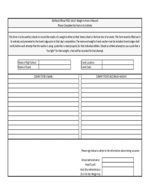Fillable Online Pole Vault Weigh In Form.xlsx Fax Email Print - pdfFiller