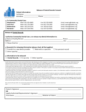 Fillable Online Dental Records release form Patient Name to Transfer ...