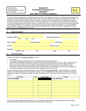 Fillable Online 20222023 V1 Verification Worksheet Independent Student ...