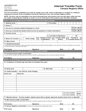 Fillable Online Internal Transfer Form School Registry Office Fax Email ...