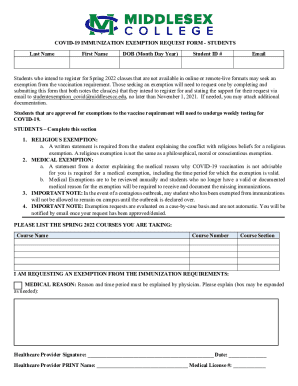 Fillable Online COVID-19 IMMUNIZATION EXEMPTION REQUEST FORM Fax Email ...