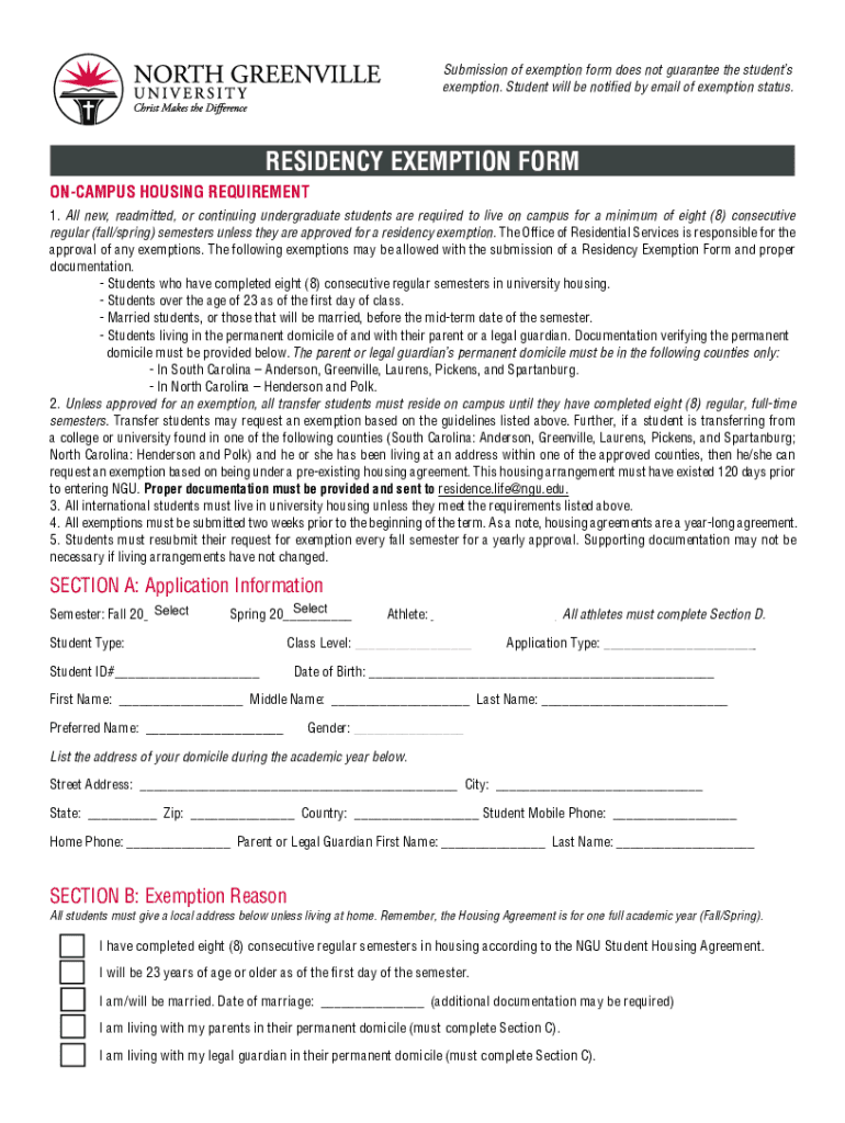 Fillable Online RESIDENCY EXEMPTION FORM Fax Email Print - pdfFiller