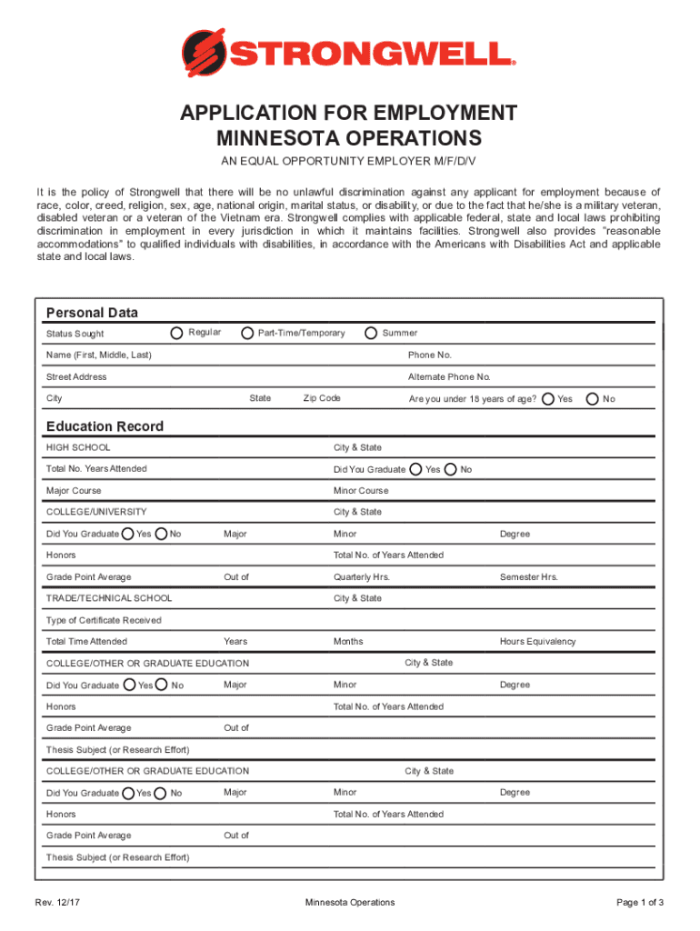 Fillable Online an equal opportunity employer Application for ...