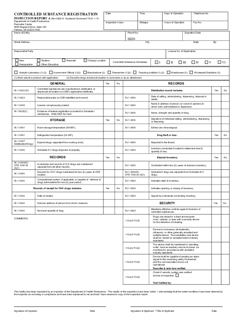 Fillable Online Inspection Report for Laboratories with Controlled ...
