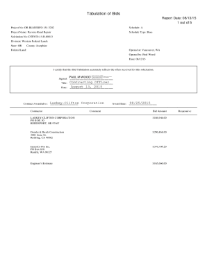 Fillable Online flh fhwa dot Bid Tabulation Sheet Fax Email Print ...