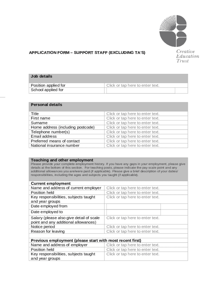 APPLICATION SUPPORT STAFF (EXCLUDING TAS) Doc Template | pdfFiller