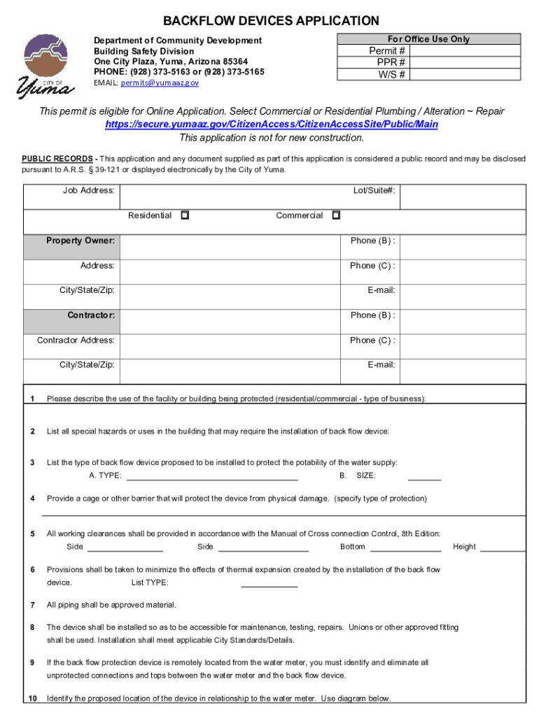 Fillable Online BACKFLOW DEVICES APPLICATION Fax Email Print - pdfFiller