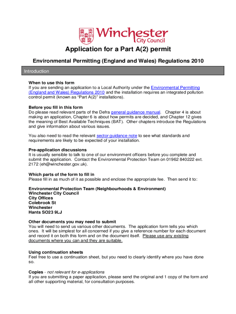 Fillable Online Application for a Part A2 Permit Fax Email Print ...