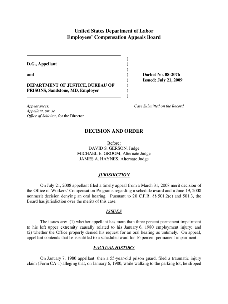 Fillable Online 08-2076: D.G. and DEPARTMENT OF JUSTICE, BUREAU O ...