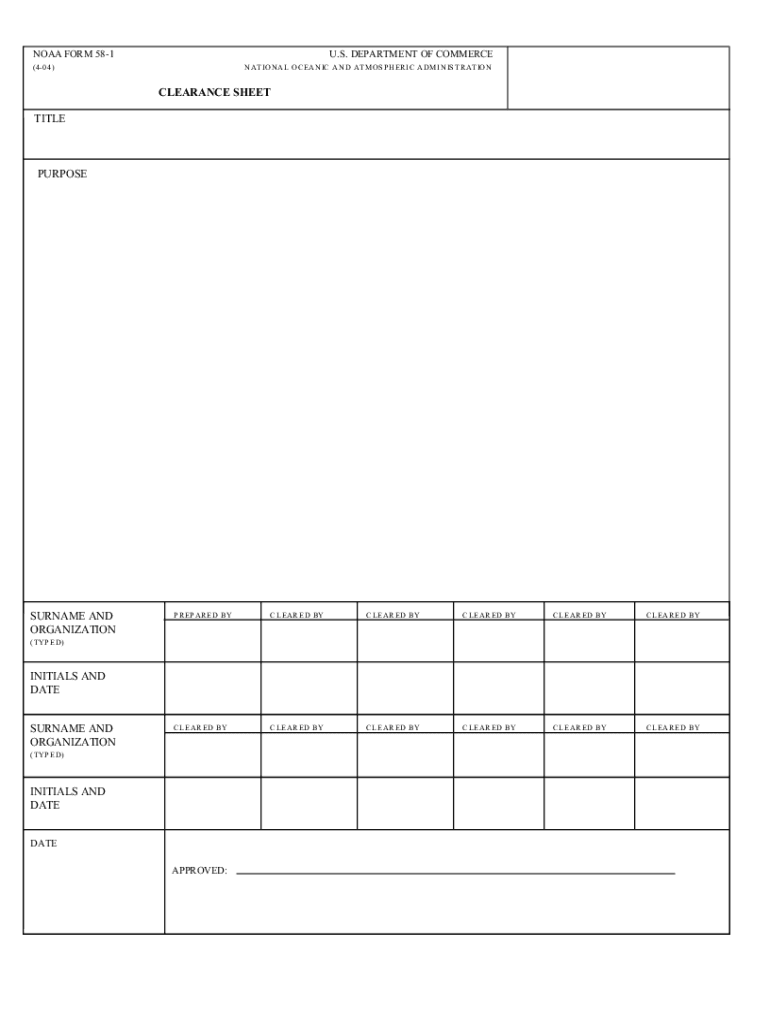 Fillable Online NOAA Form 58-1 Clearance Sheet. Clearance Sheet Fax Email Print - pdfFiller