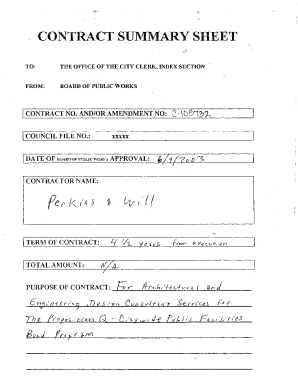 Fillable Online CONTRACT SUMMARY SHEE1 Fax Email Print - pdfFiller