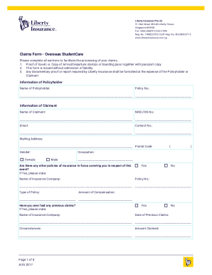Fillable Online GENERAL CLAIM FORM - libertyinsurance.com.vn Fax Email ...