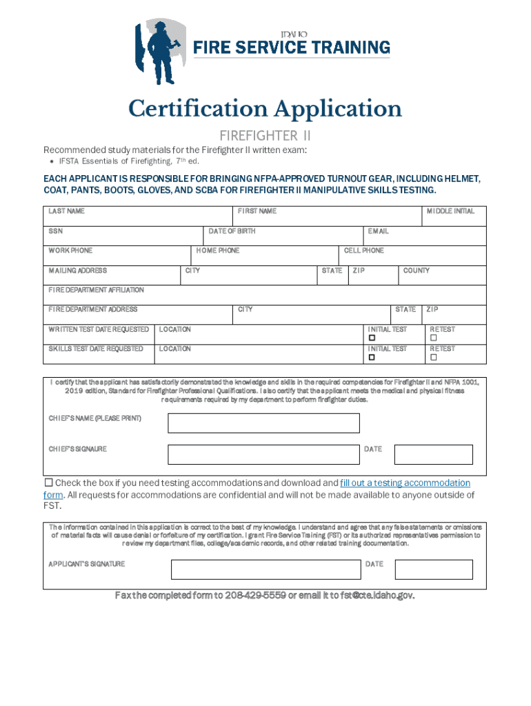 Fillable Online Firefighter II Application - York County Fire School ...